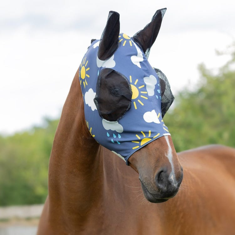 Hy Equestrian Lycra Come Rain or Shine Print Fly Mask - Battles